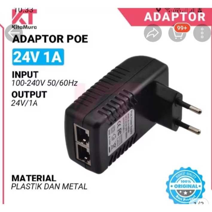 Jual Adaptor POE LAN Injector DC 24V 1A Power Supply 2 UPLINK DC 24V 1A ...