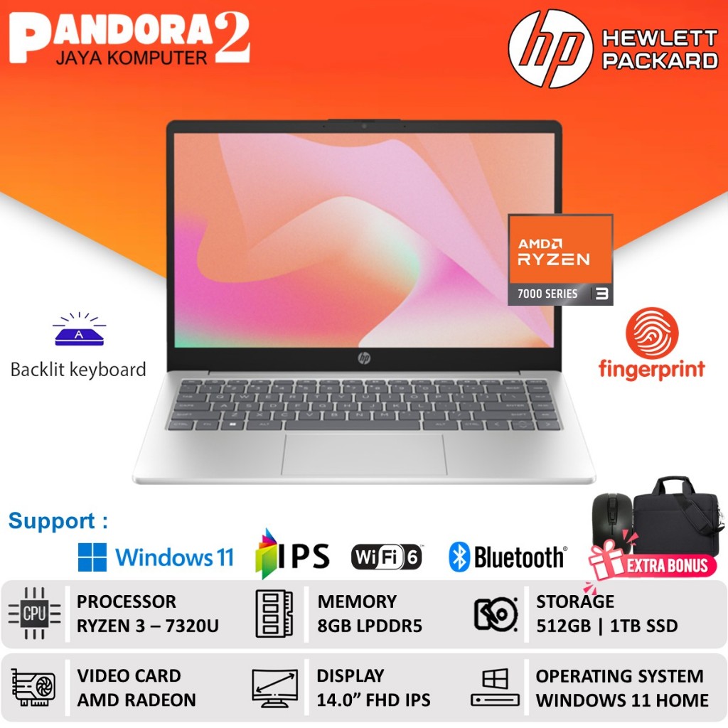 Jual Laptop HP 14 AMD Ryzen 3 7320 8GB 1TB SSD Full HD IPS Windows 11 ...
