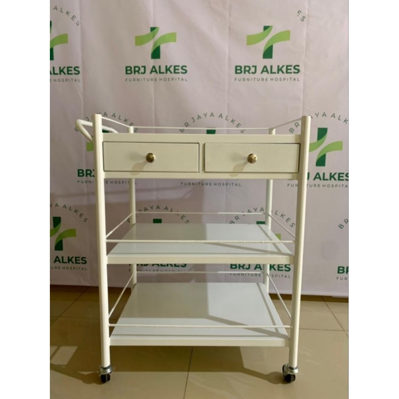 Jual Trolly instrumen 3 Rak susun+laci bahan plat besi Trolley ...