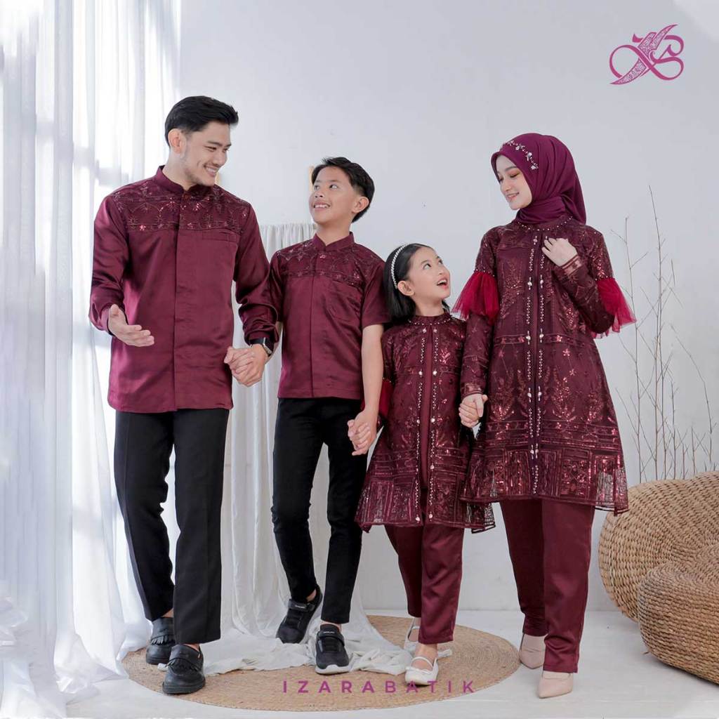 Jual IZARABATIK - Family Set Lalita Burgundy Raya Collection Baju ...