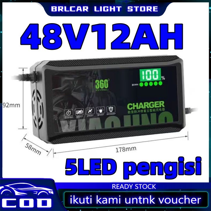 Jual Pengisi daya sepeda listrik tampilan digital 48V12AH+5LED pengisi ...