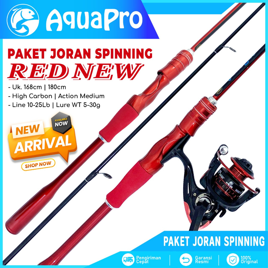 Jual Aquapro 1 Set Paket Alat Pancing Joran Spinning Fishing Rod Merah ...