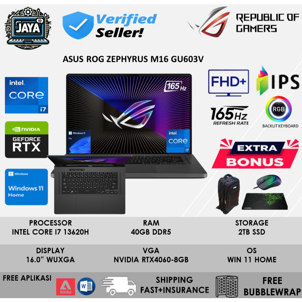 Jual LAPTOP ASUS ROG ZEPHYRUS M16 GU603V INTEL I7 13620H RTX4060 RAM ...
