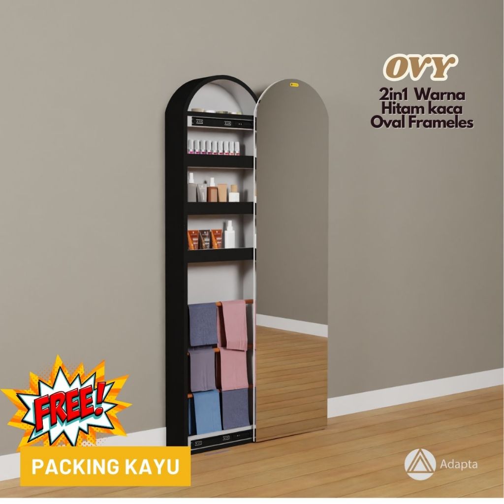 Jual Adapta - Standing Mirror 2in1 Hijab & Makeup – Kaca Oval Frameless ...