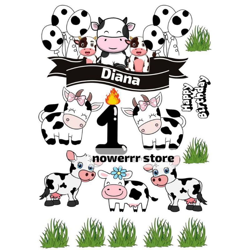 Jual SAPI COW Kartun/ Topper Cake Birthday Sapi Ternak Custom Nama ...
