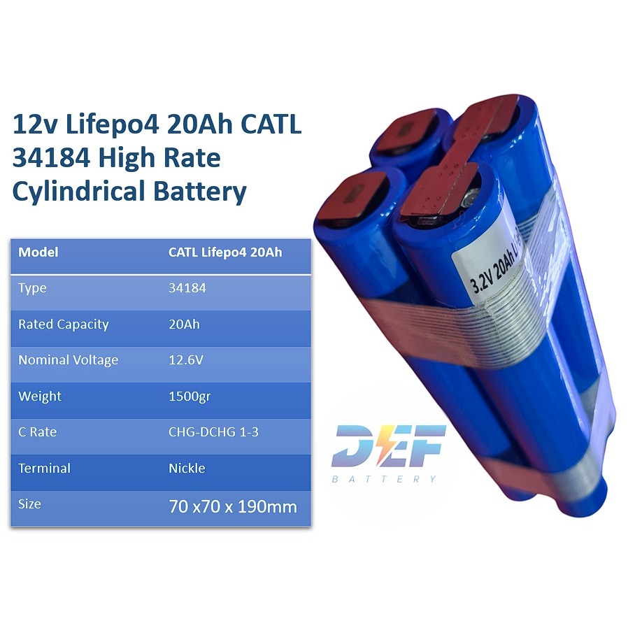 Jual NEW 12v 20Ah Lifepo4 CATL 34184 High Rate Cylindrical Battery ...