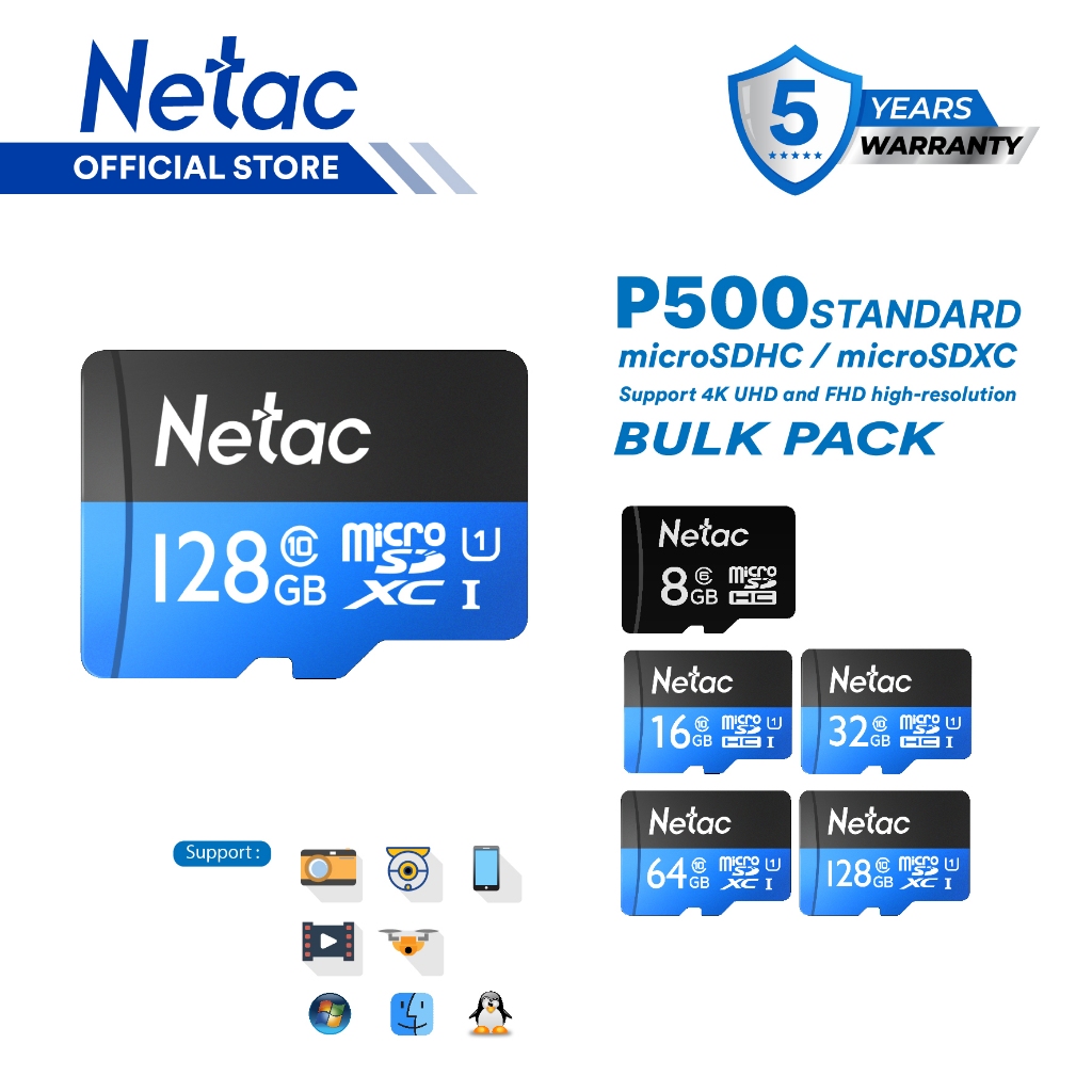 Jual Netac MicroSD P500 Standard 8GB/16GB/32GB/64GB/128GB MicroSDHC ...
