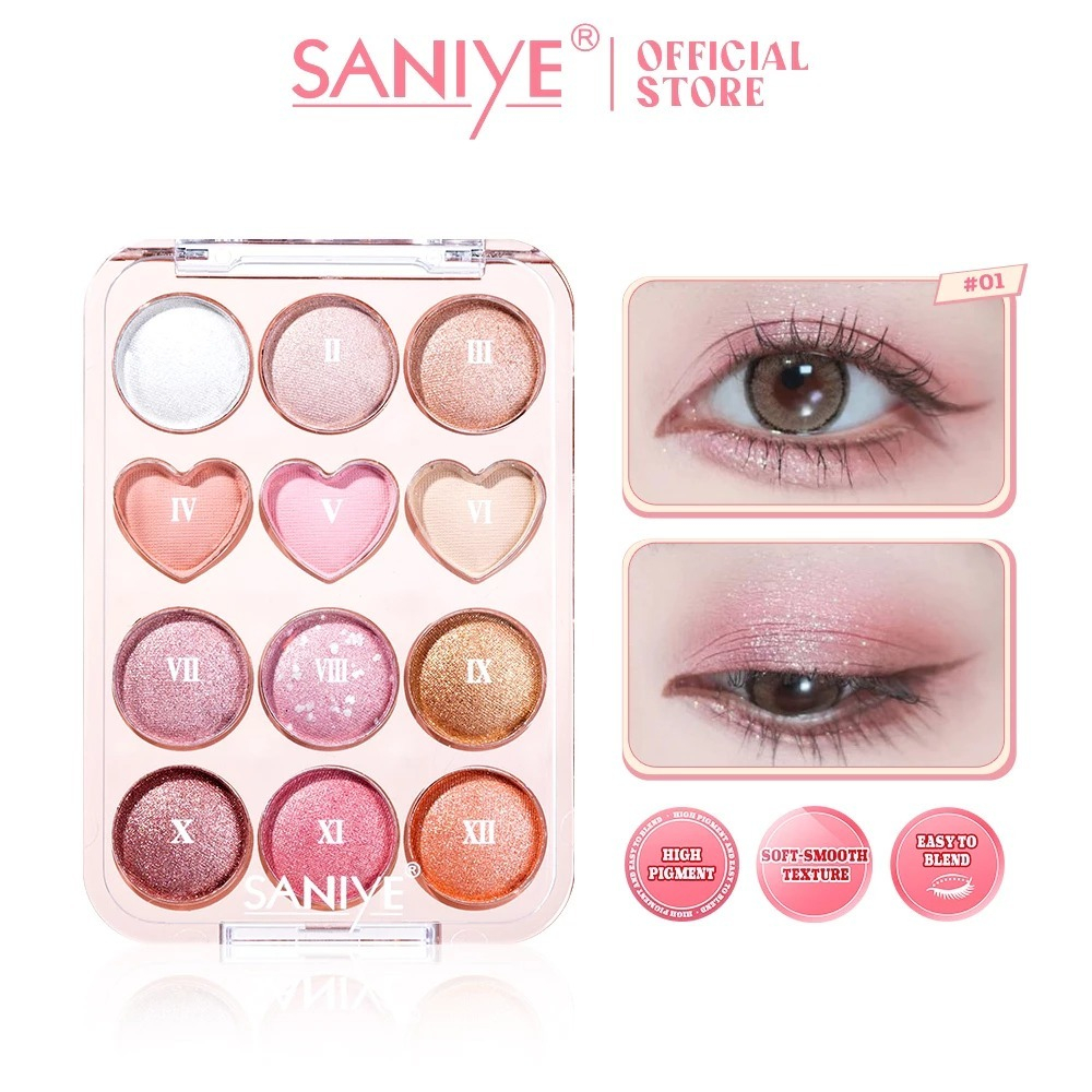 Jual SANIYE [BPOM] 12 Warna Sweetheart Eyeshadow Palette High Pigmented Eyeshadow Tahan Lama ...