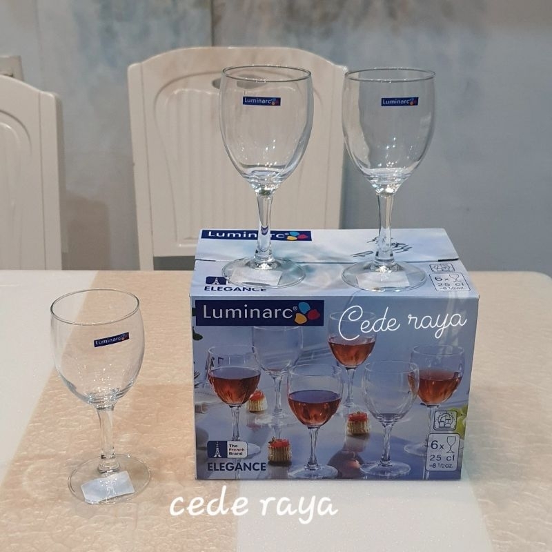 Jual gelas kaca wine luminarc elegance 25 cl / 245 ml dijual per kotak isi 6 bh | Shopee Indonesia