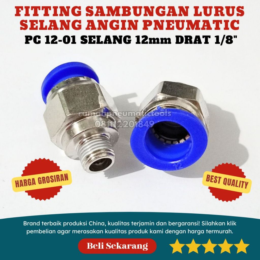 Jual FITTING PC 12mm DRAT 1/8 1/4 3/8 1/2 in SAMBUNGAN SELANG ANGIN ...