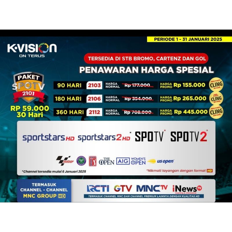 Jual paket Spotv K-VISION 30 hari lgsat gardiner optimo + mnc Group | Shopee Indonesia