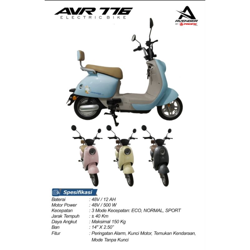 Jual Sepeda Listrik Pacific Avenger AVR776 500 watt 48 Volt 12 AH AVR ...