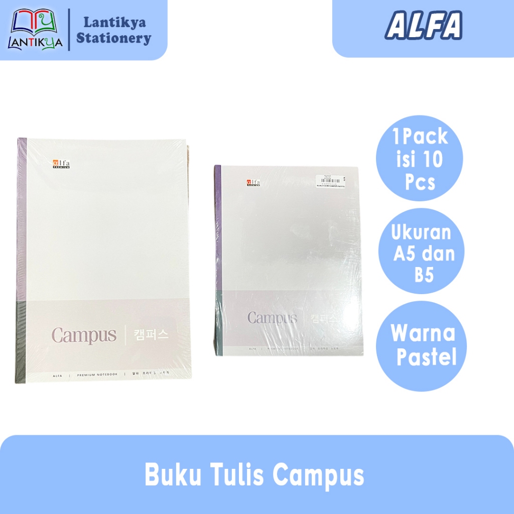 Jual BUKU TULIS ALFA CAMPUS WARNA PASTEL ISI 32/36/42/50/58 LEMBAR UKURAN A5 DAN B5 (1 PACK ...
