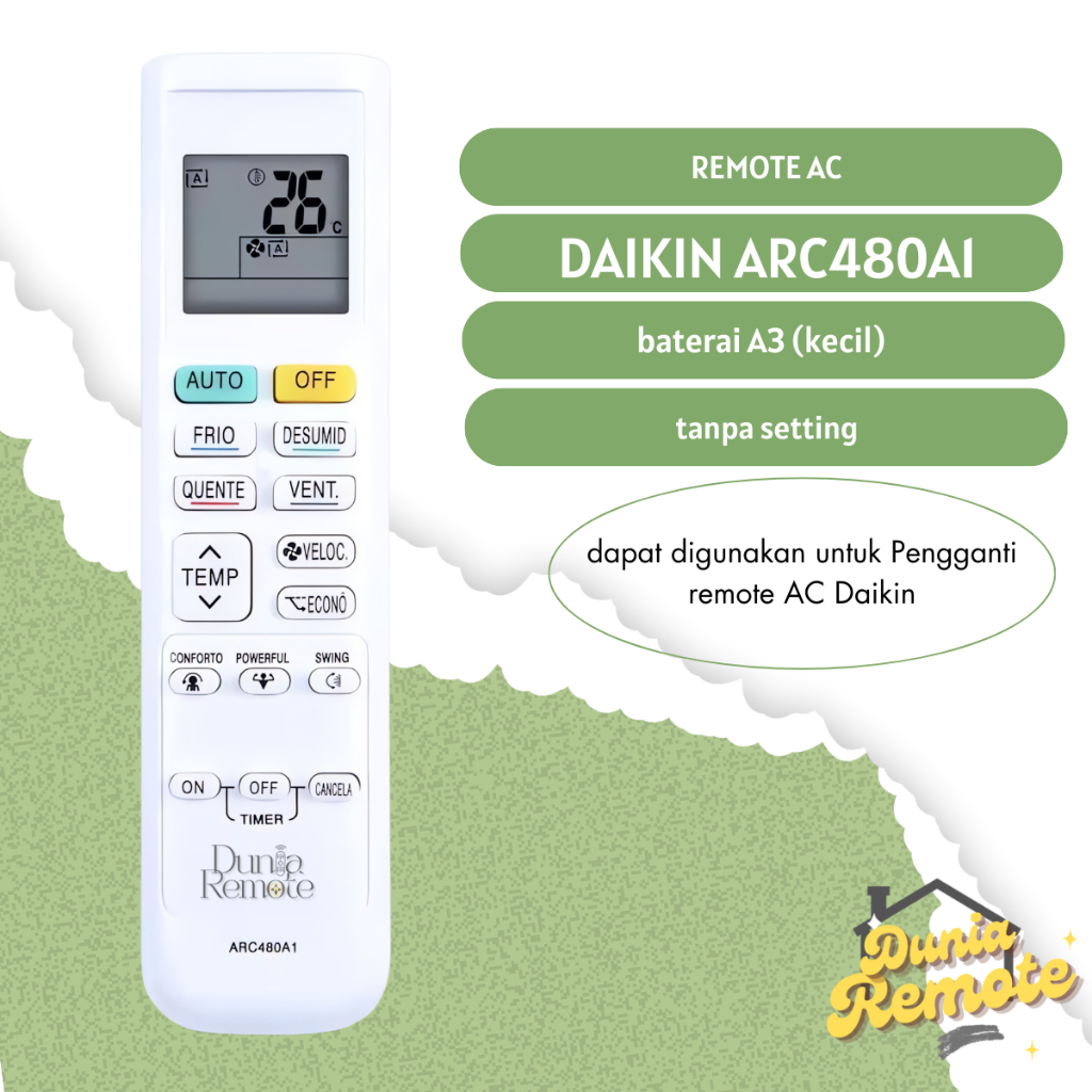 Jual Remot Remote AC Daikin ARC480A1 Tanpa dus non setting Multi ...