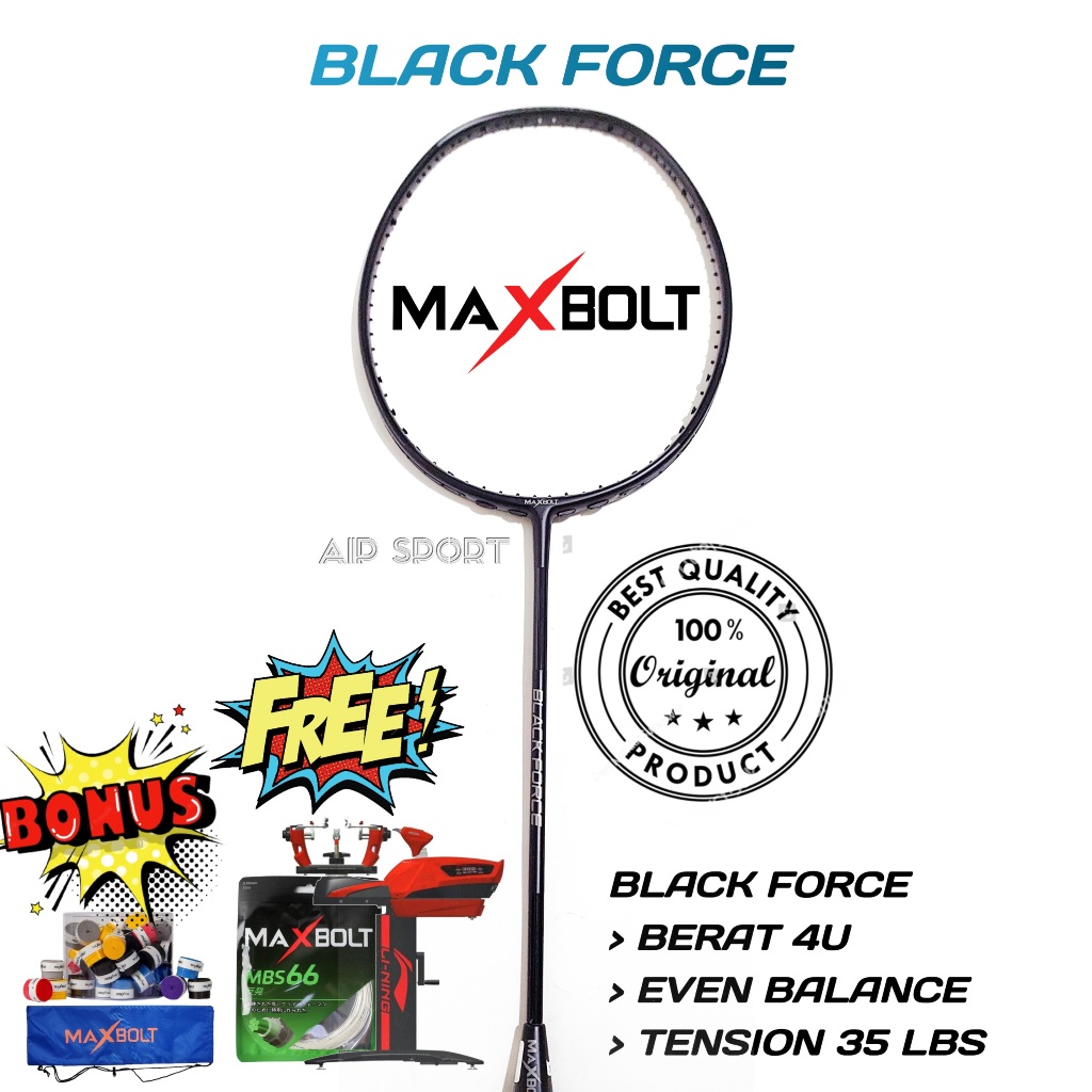 Jual Raket Badminton Maxbolt Black Force Original 35 Lbs | Shopee Indonesia