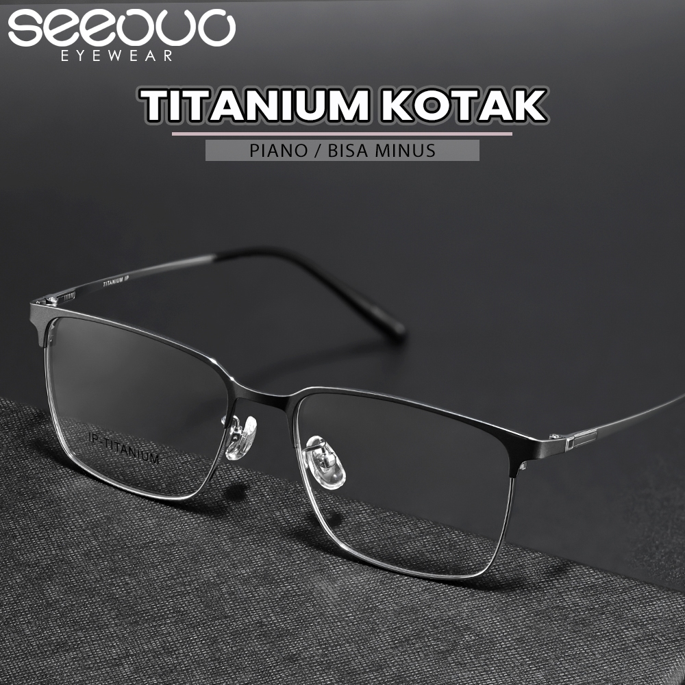 Jual Seeouo Frame Kacamata Bahan Titanium High Quality Frame Kotak Simple Lensa Plano Bisa Minus ...