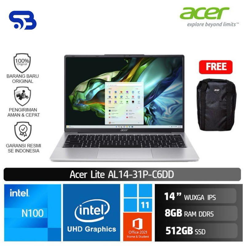Jual Acer Aspire Lite AL14-31P-C6DD/Intel N100/8GB/512GB SSD/14″ WUXGA ...