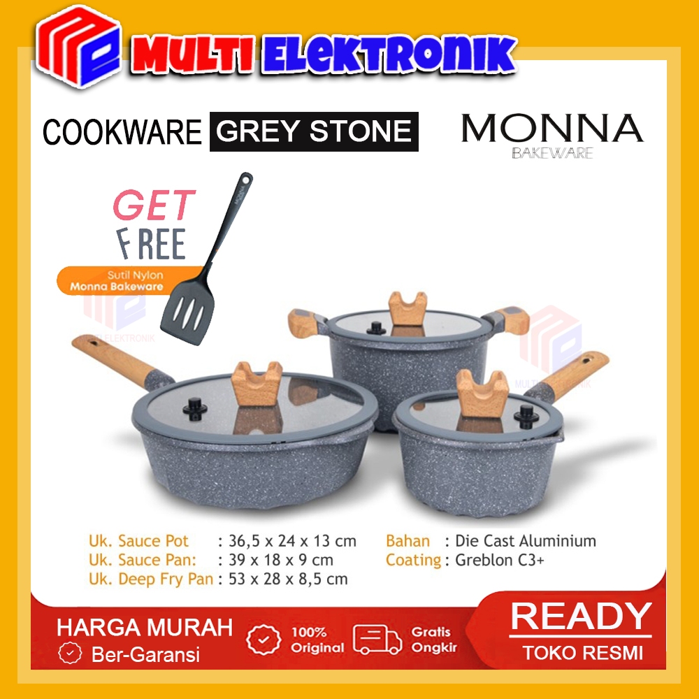 Jual Monna Cookware Panci Set Grey Stone Monna Cookware / Wajan / Panci ...