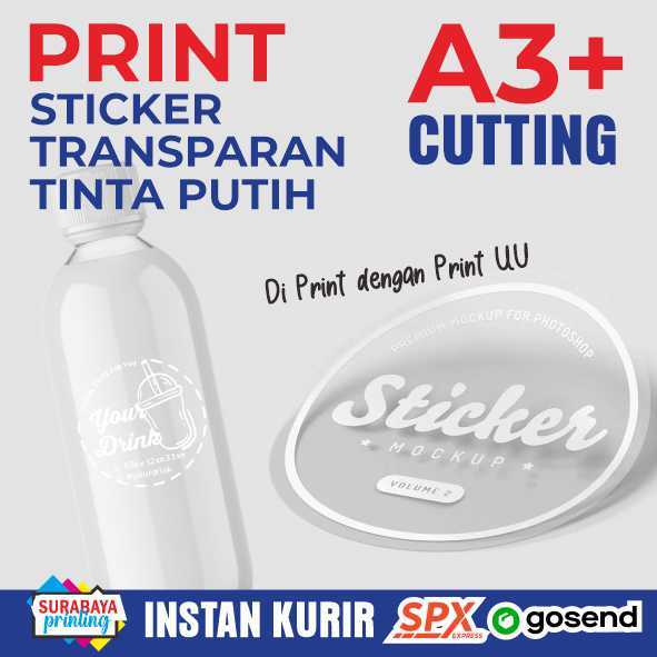 Jual Cetak Sticker Transparan tinta putih White ink cutting stiker ...