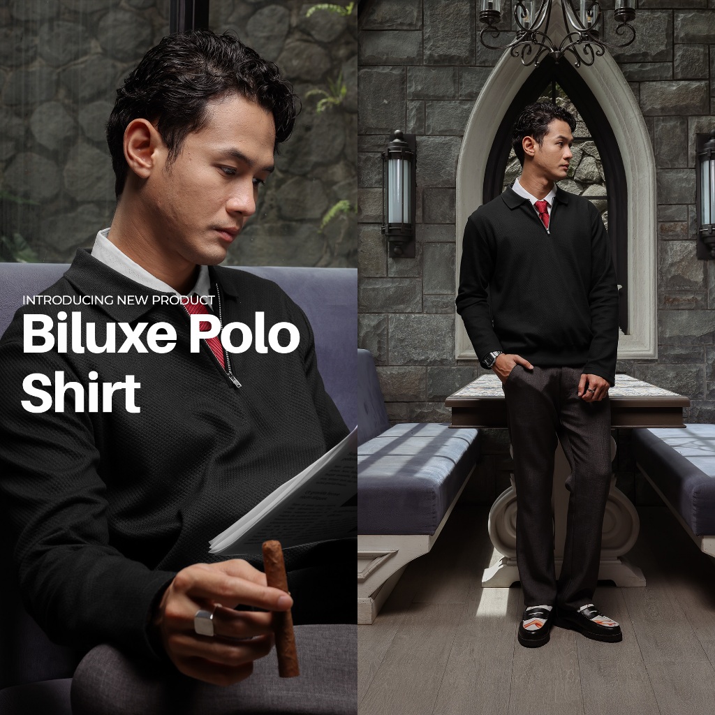 Jual JB Biluxe Half Zip Polo Long Sleeve Black - Kaos Kemeja Lengan ...