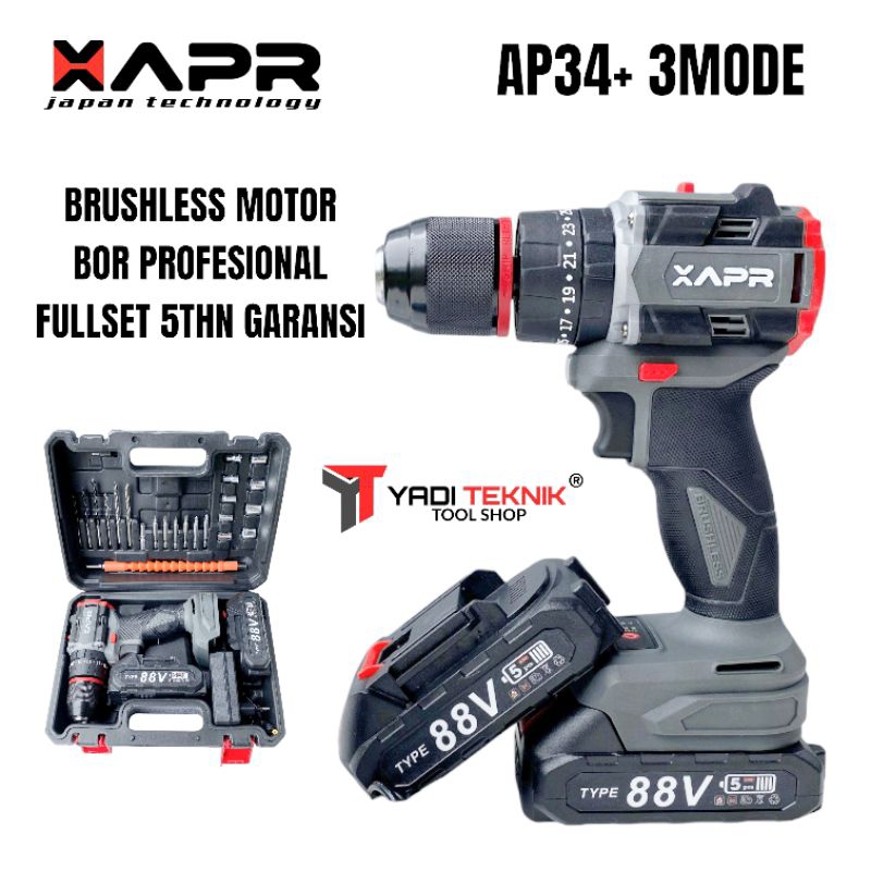 Jual APR AP34+ bor brushless 3 mode bisa skrup besi kayu beton 2 batre ...