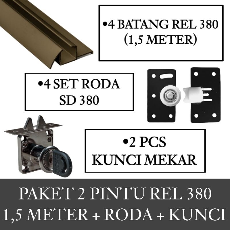 Jual (2 Pintu + Kunci) Paket 4 Rel Timbul 380 Lenaga 1,5 M + 4 Set Roda SD - 380 + 2 Pcs Kunci ...