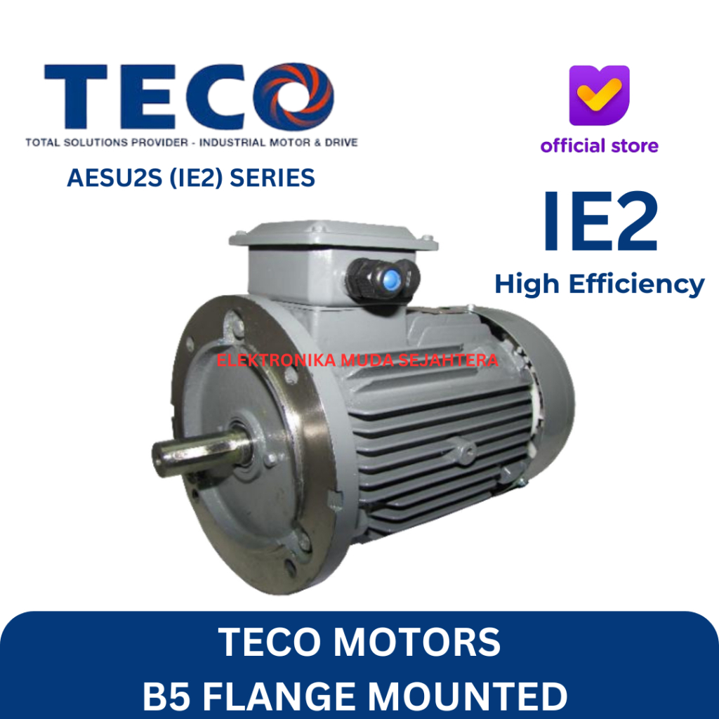 Jual TECO IE2 Dinamo Motor 0.75KW / 1HP 3Phase 220V/380V B5 Flange | Shopee Indonesia