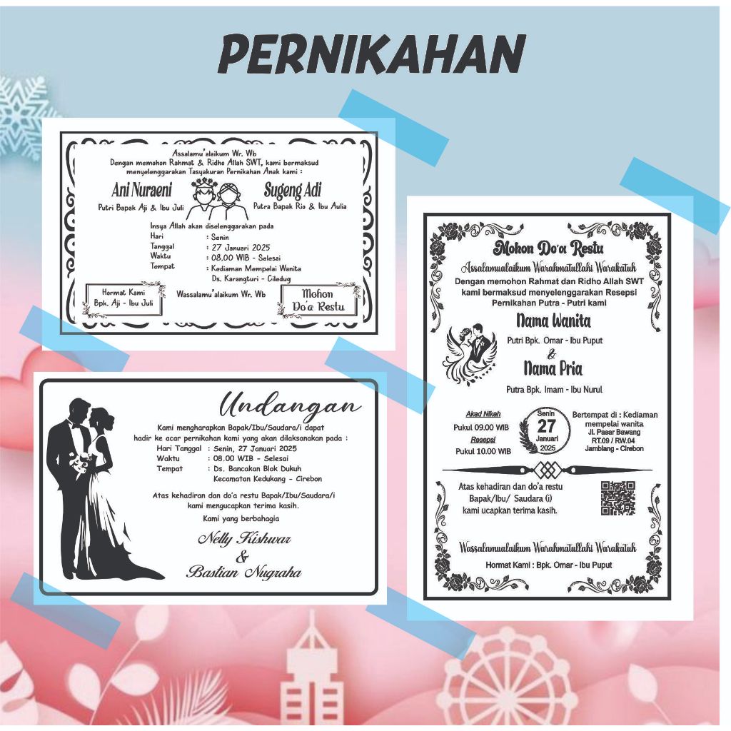 Jual 100 pcs Undangan Kertas HVS 10x6,5 cm Hitam Putih Undangan Kopi ...