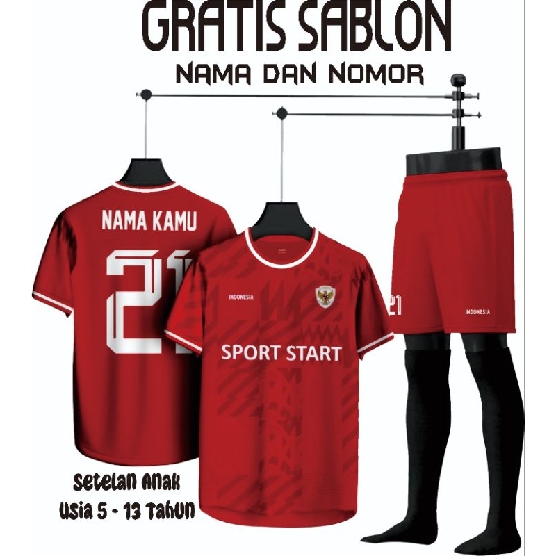 Jual GRATIS SABLON NAMSET Setelan Jersey Anak Timnas Indonesia Usia 5 ...