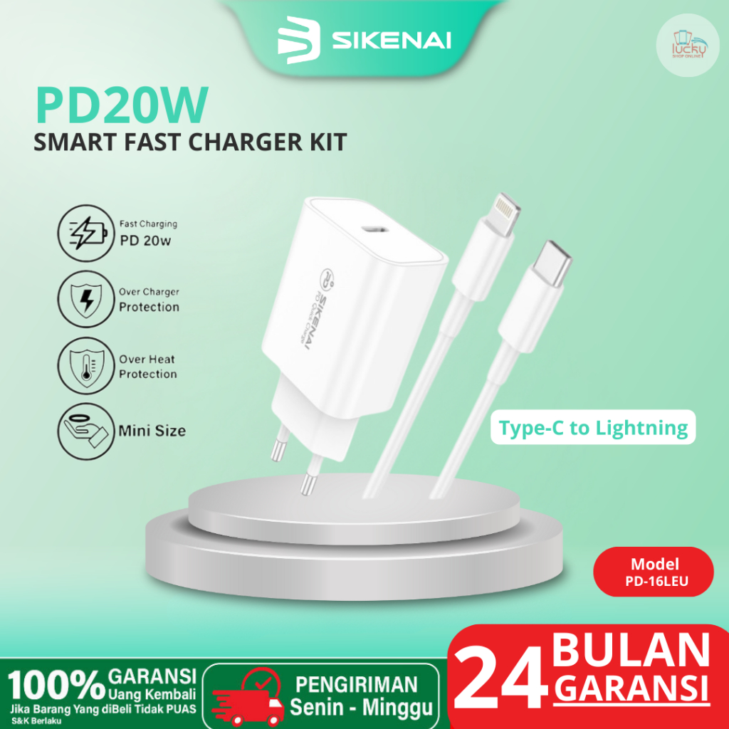 Jual Sikenai PD 20W Smart Fast Charger Kit Kabel Type C to Lightning ...