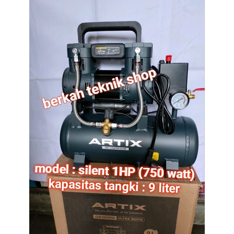 Jual KOMPRESOR SILENT 1HP 9 LITER OILESS 1 HP selang recoil coupler ...
