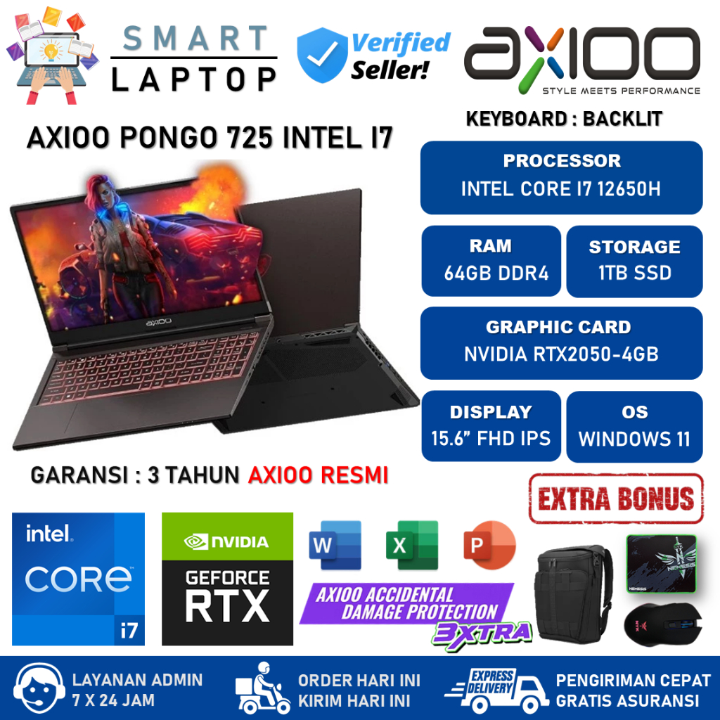 Jual Laptop Axioo Pongo 725 Intel Core i7 12650H RAM 64GB 1TB SSD ...