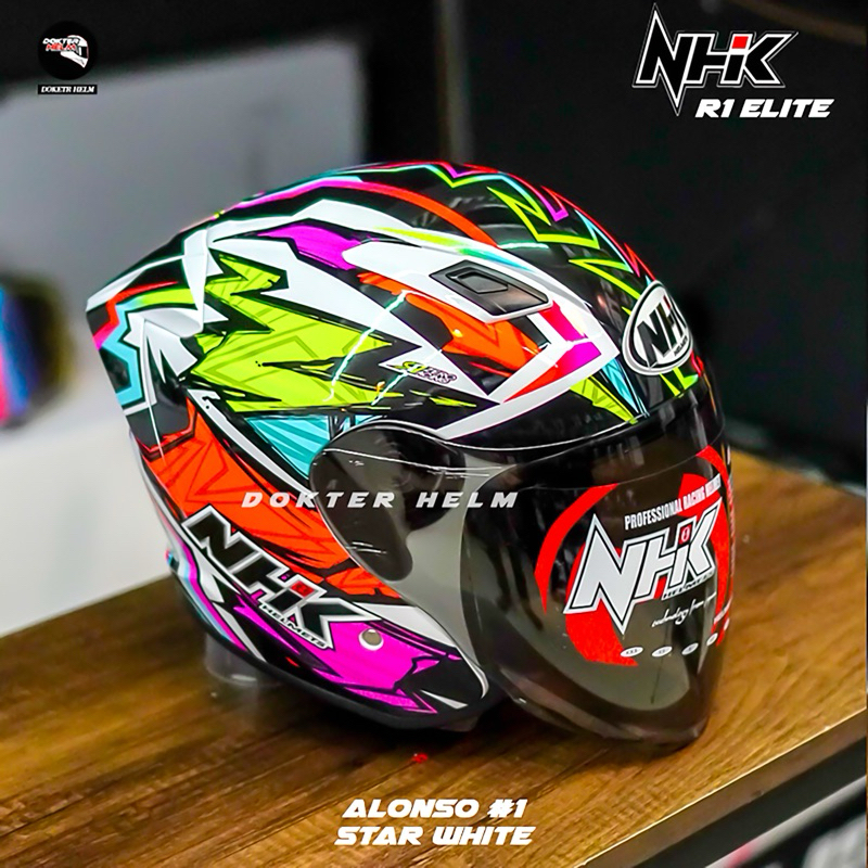 Jual NHK R1 ELITE MOTIF ALONSO #1 STAR WHITE ORIGINAL | HELM MOTOR HALF ...