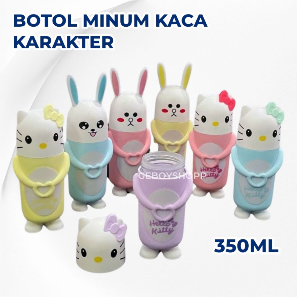 Jual Botol Minum Kaca Karakter 350ml / Tempat Minum Unik / Botol Air ...