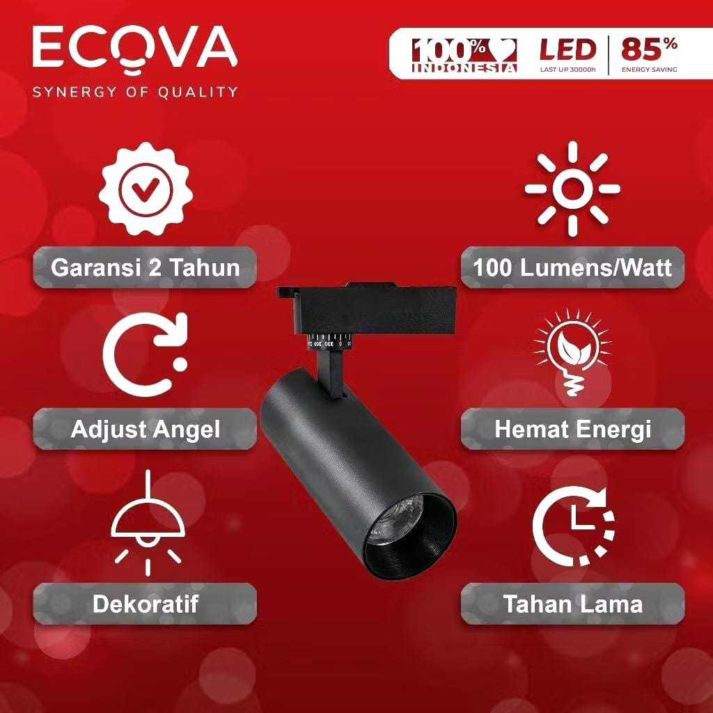 Jual Ecova - Lampu LED Track Light 10W / 20W / 30W Lampu SpotLight LED Track Rell Hemat Listrik ...