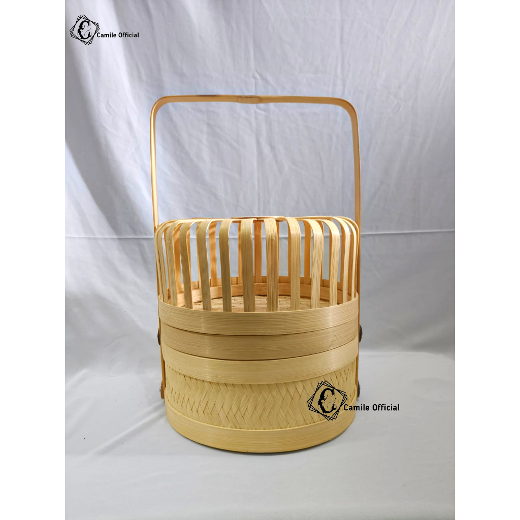 Jual Rantang Bambu Bulat Susun 2 Model Sangkar Burung Anyaman Tenong ...