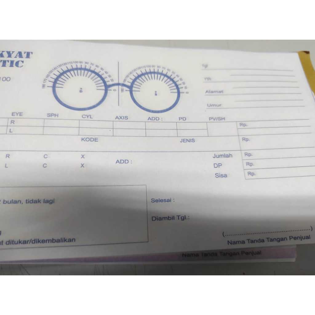 Jual Nota optik | Bon kacamata| kwitansi pembelian kacamata | Shopee ...