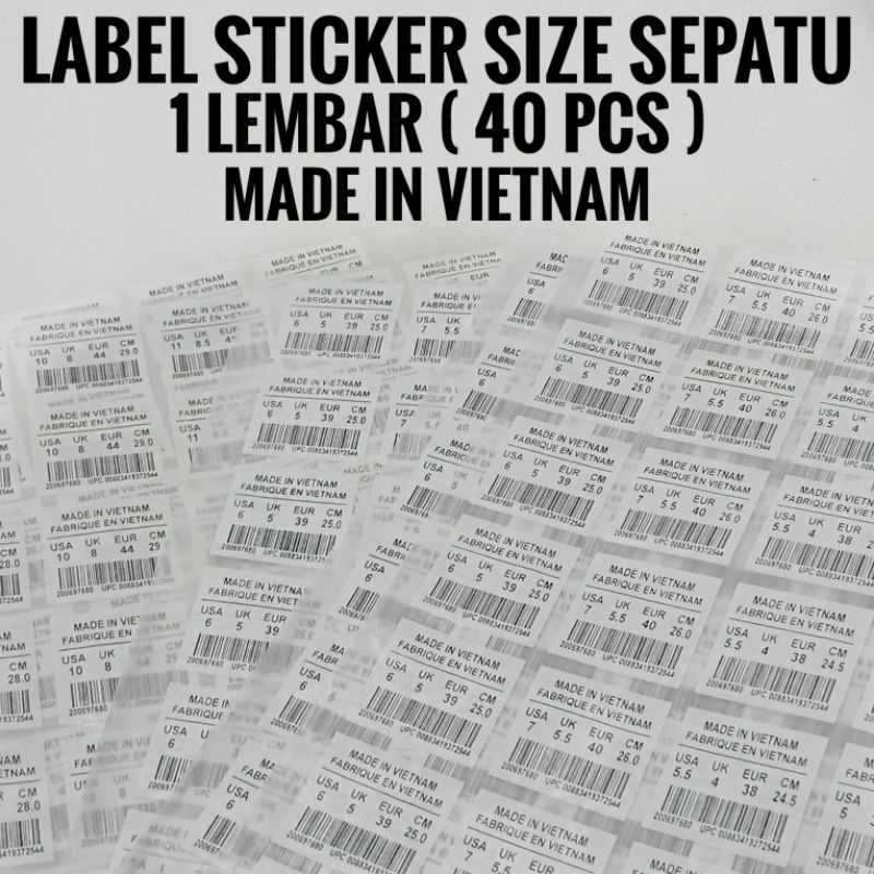 Jual Label Setrika size sepatu / Barcode Sepatu / Made In Vietnam 1 ...