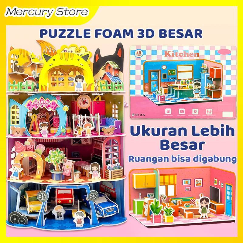 Jual 4 Buah Set Puzzle 3D Interior Rumah DIY Bahan Foam & Paper Mainan ...