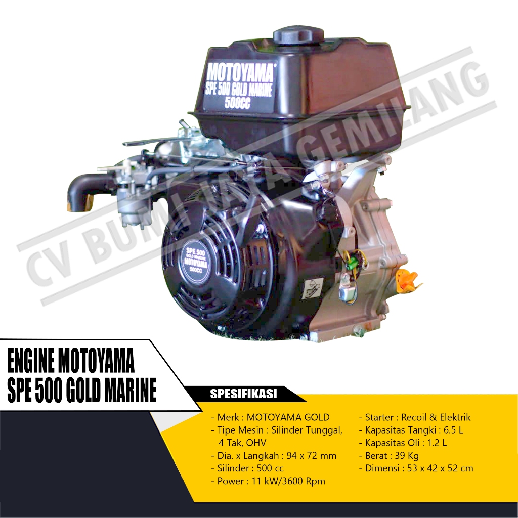 Jual MESIN PENGGERAK / GASOLINE ENGINE MOTOYAMA GOLD SPE 500 MARINE ...