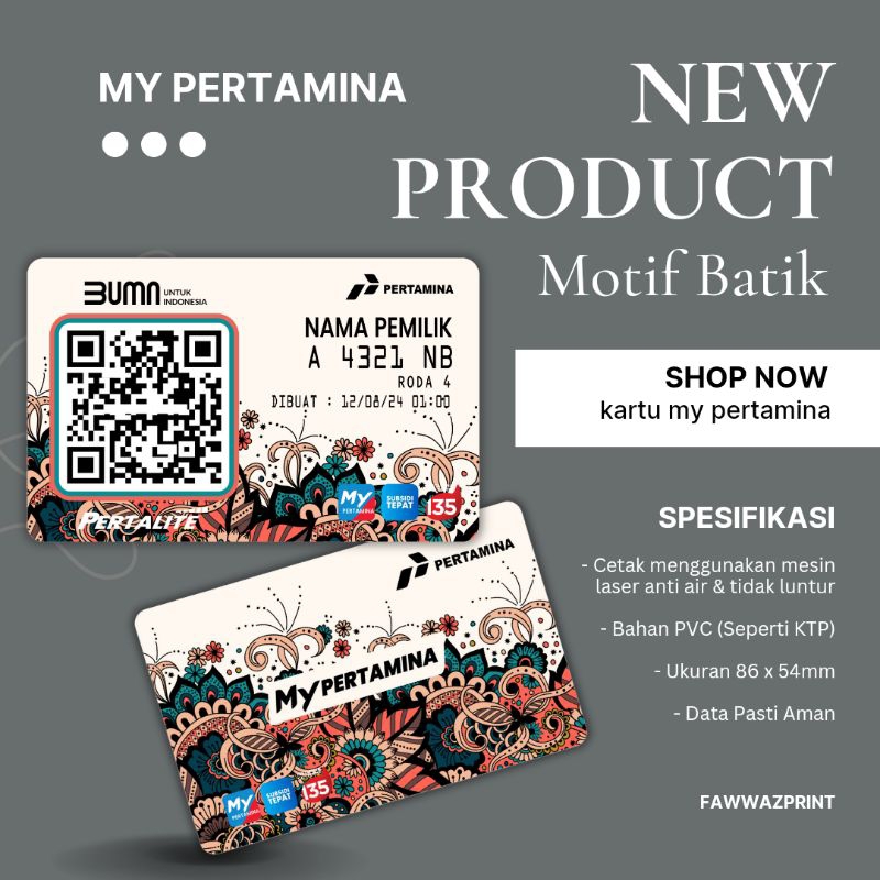 Jual KARTU MY PERTAMINA BARCODE BAHAN PVC TEBAL MOTIF BATIK | Shopee Indonesia