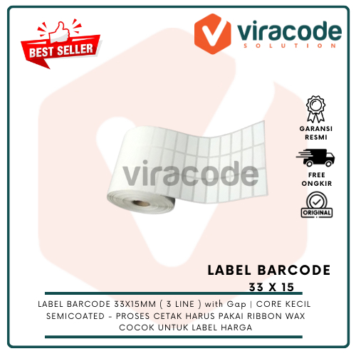 Jual LABEL BARCODE 33 X 15 (3 LINE) KERTAS STICKER LABEL SEMICOATED ...