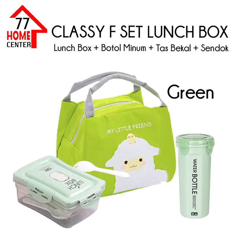 Jual perviz Lunch Box Set Warna Green Kotak Makan Botol Minum Tas Bekal Sendok Garpu BPA Free ...