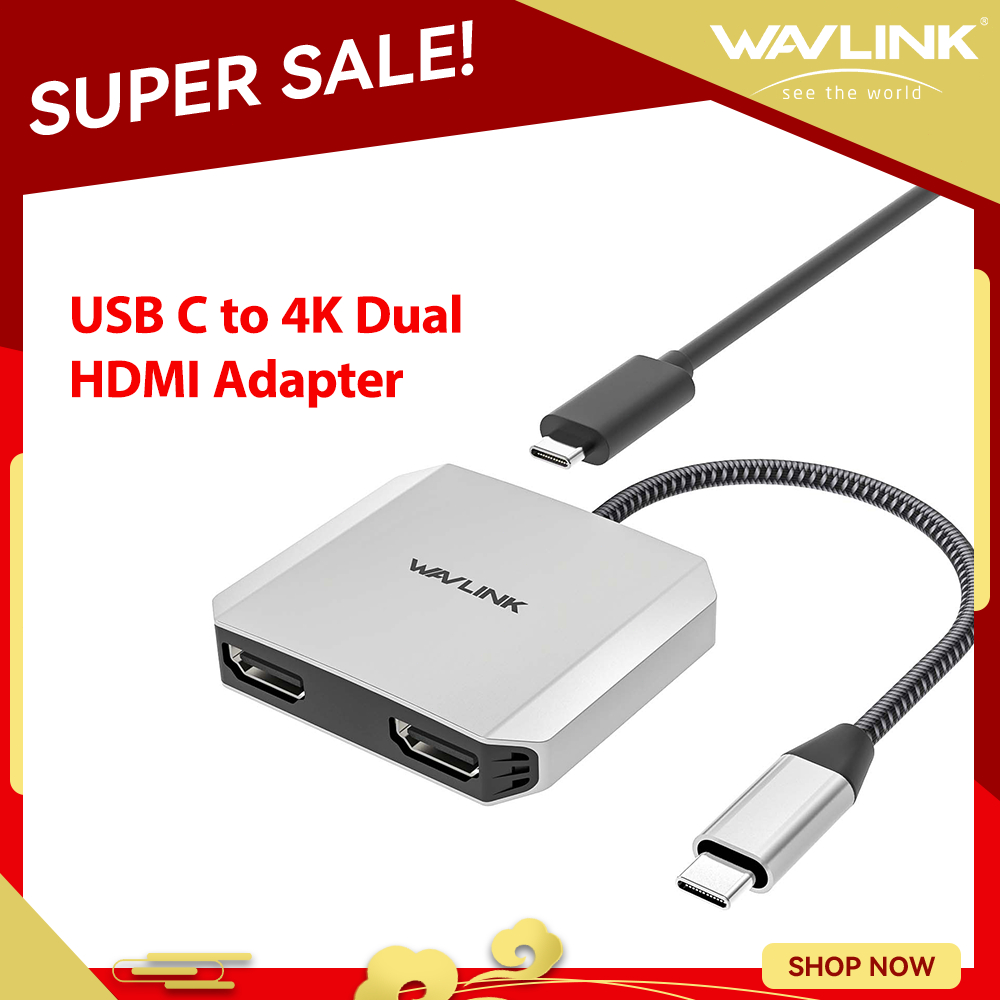 Jual WAVLINK USB C to Dual HDMI Splitter 4K@60Hz, 3-In-1 HDMI Adapter ...