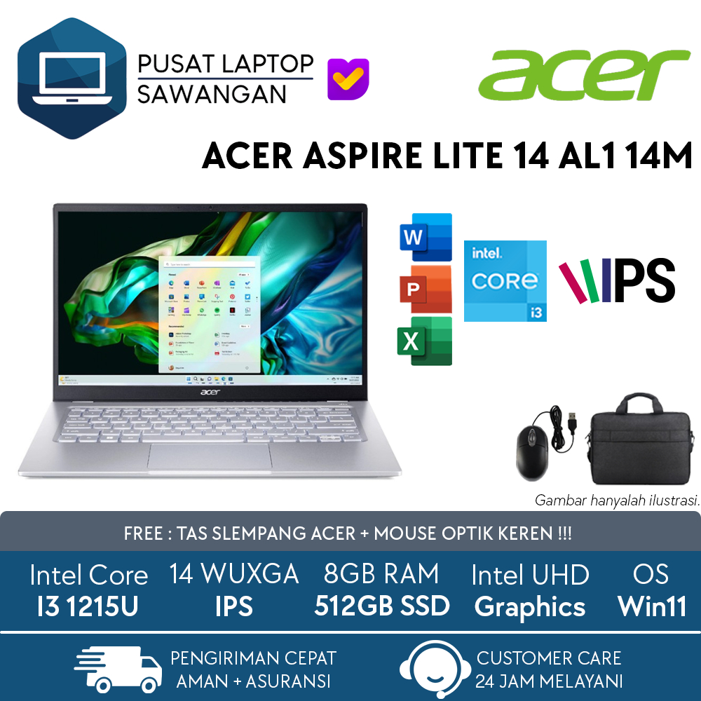 Jual ACER Aspire Lite 14 AL1 14M Intel i3 1215U 8GB 512GB SSD 14 WUXGA ...