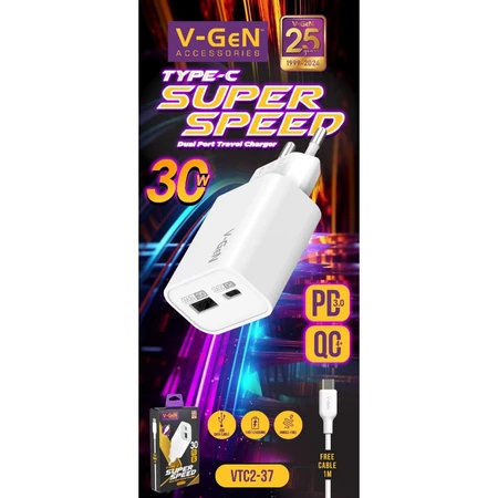 Jual Travel Charger V-GeN VTC2-37 Super Speed 30W PD3.0 QC4+ Dual Port ...