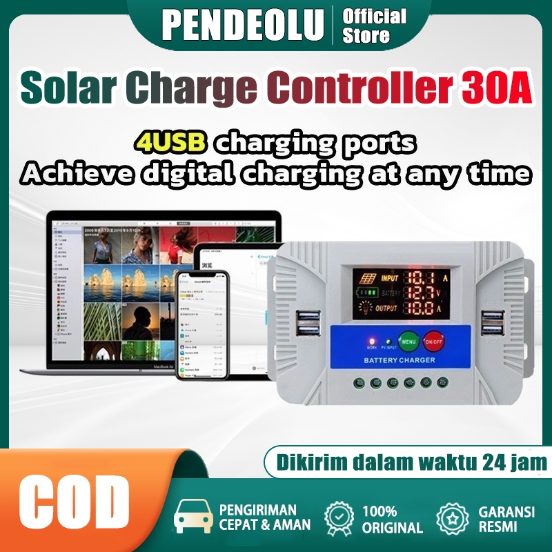 Jual 30A Solar Charge Controller 50A Cell PWM Pengisi Daya Surya 12V 24V | Shopee Indonesia