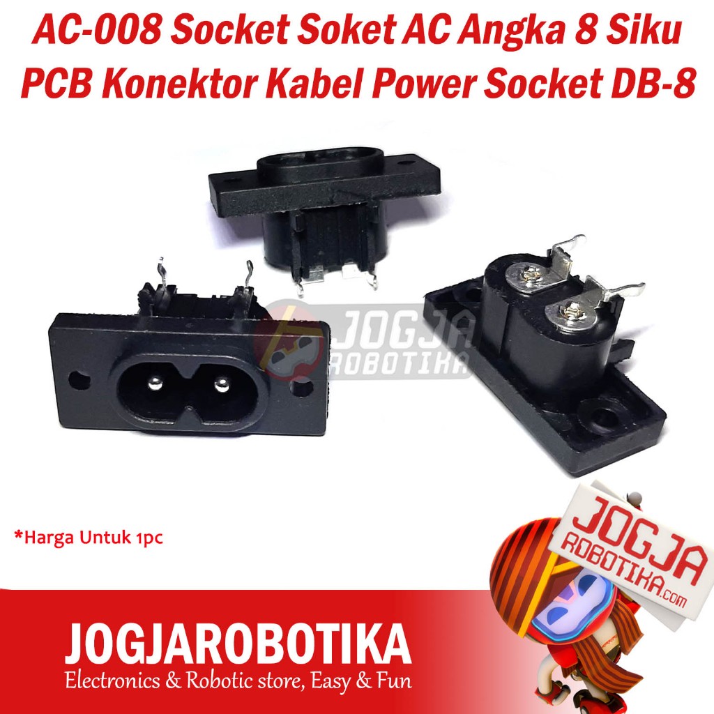 Jual AC-008 Socket Soket AC Angka 8 Female Siku PCB Konektor Kabel Power Socket DB-8 | Shopee ...
