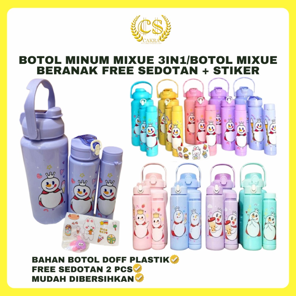 Jual BOTOL MINUM MIXUE 3IN1/BOTOL MIXUE BERANAK FREE SEDOTAN + STIKER ...