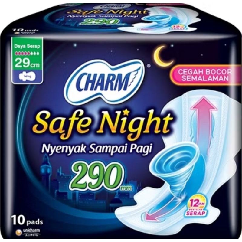 Jual Charm Safe Night Nyenyak Sampai Pagi 290 mm 10 pads | Shopee Indonesia